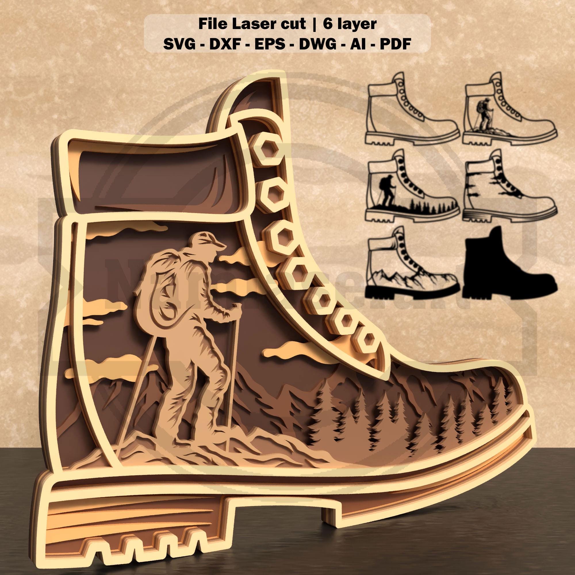 Hiking Boot Wall Art – 6 Layer 3D Laser Cut File – SVG DXF PDF, Digital ...