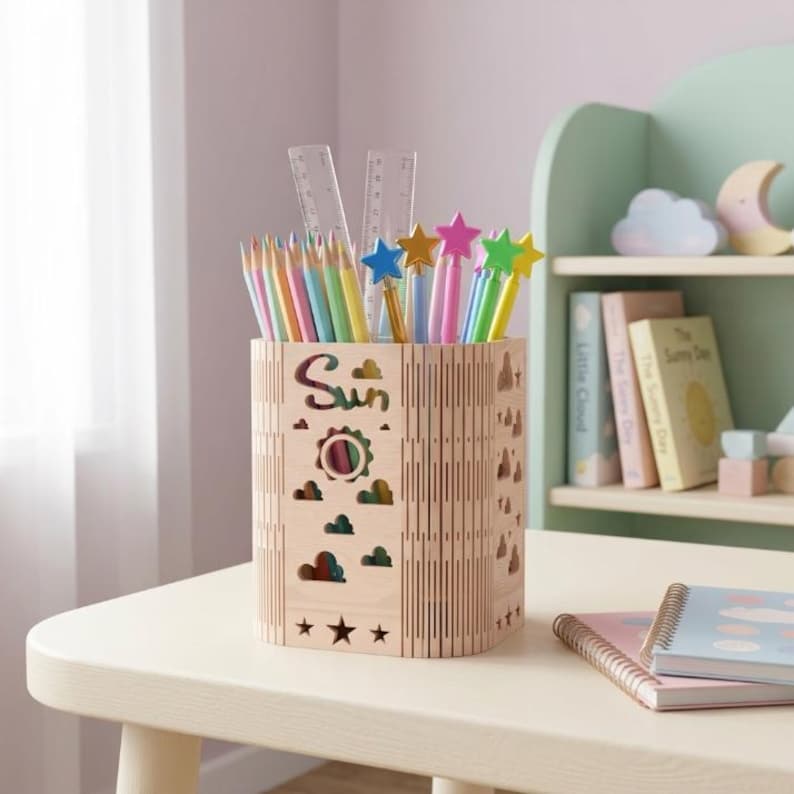 Kids Laser Cut Pencil Holder SVG, Space Theme Desk Organizer (digital ...