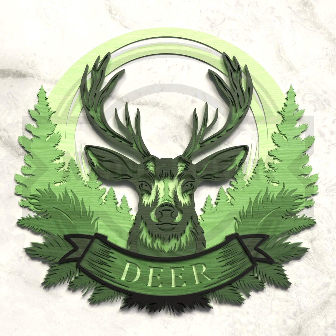 Deer Emblem Layered SVG, 3D Forest Buck Head Sign, Laser Cut Wildlife ...