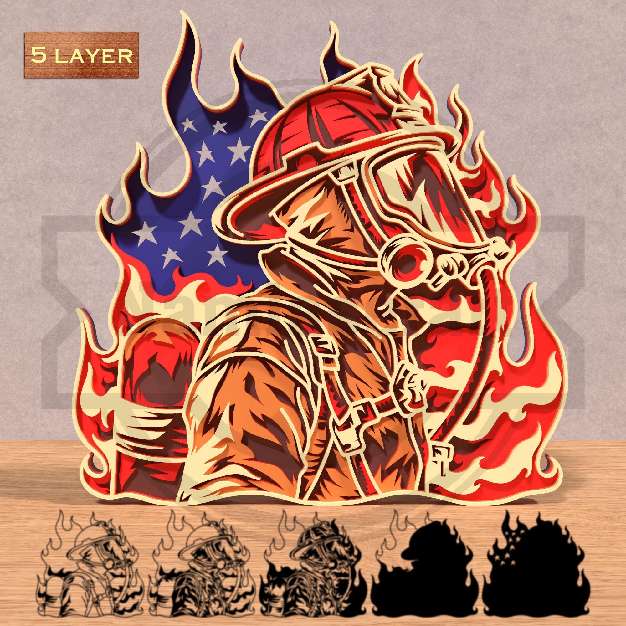 Firefighter 3D Layered SVG Bundle - American Flag Laser Cut Files ...