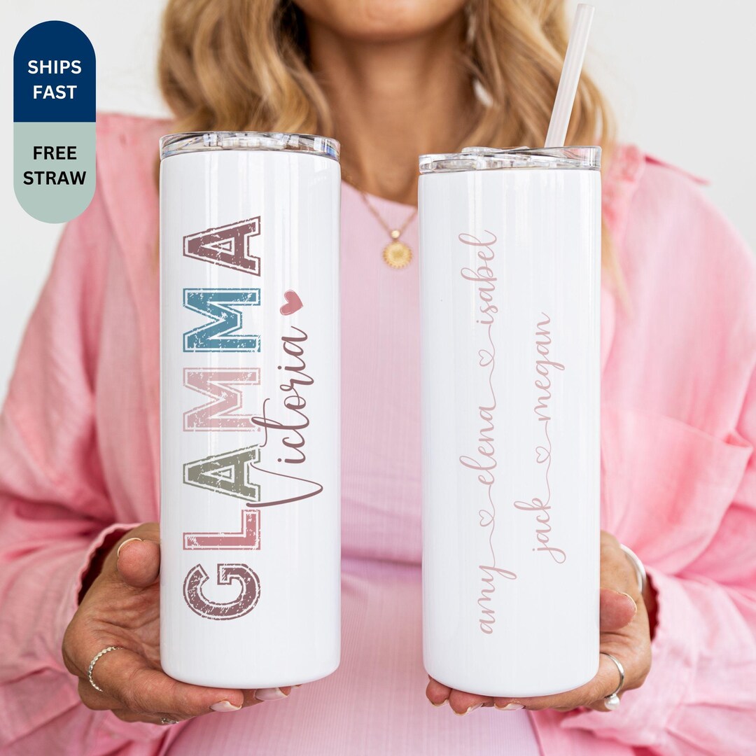 Personalized Glamma Tumbler With Straw, Custom Name Vintage Grandmother ...