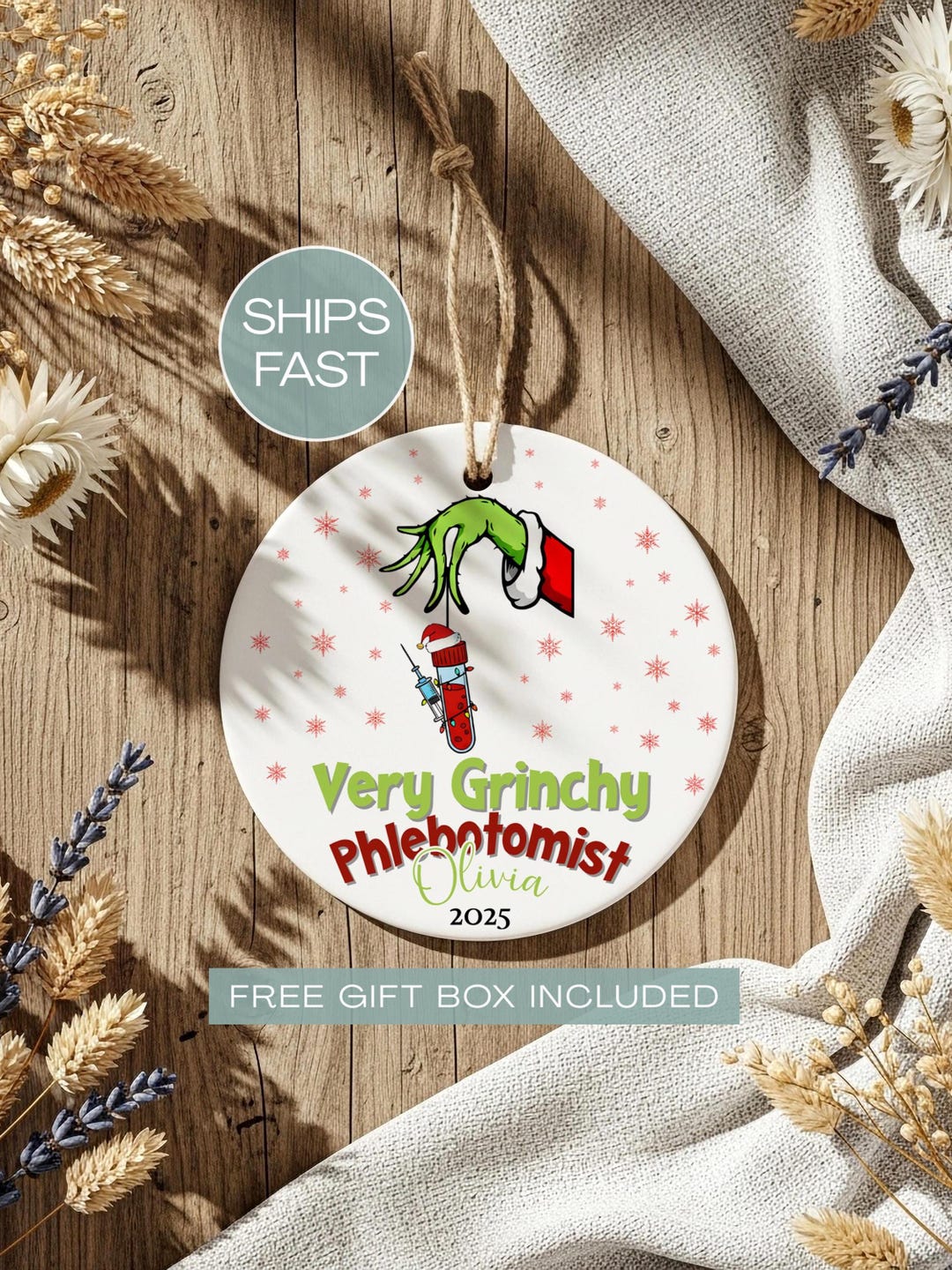 Grinch Phlebotomist Ornament Personalized Phlebotomy Christmas Ornament ...