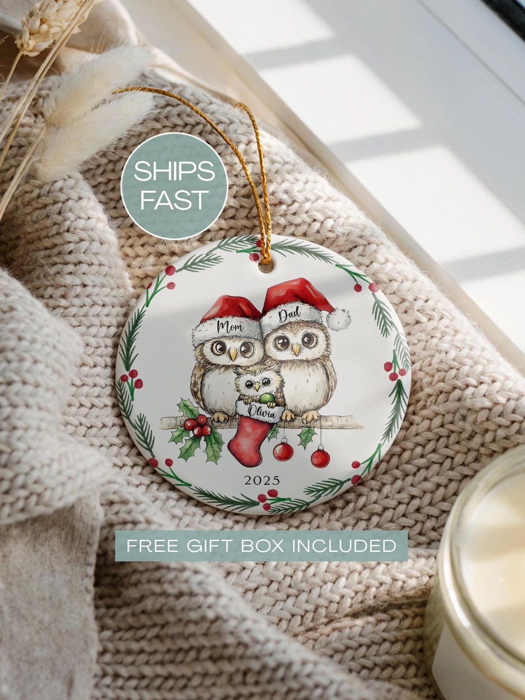 Family Owl Ornament Personalized First Christmas as Family of 3 4 5 6 7 ...