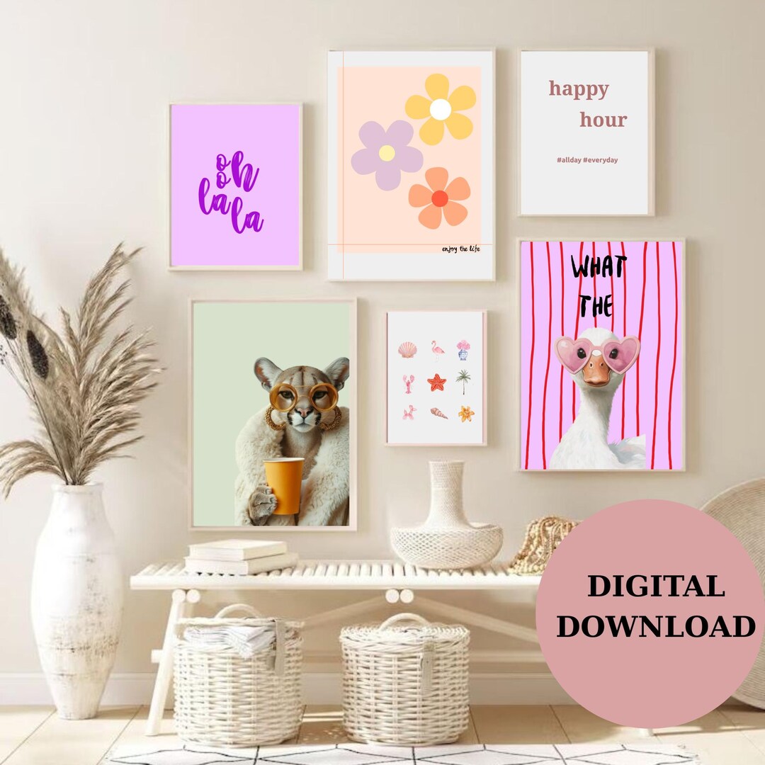 Pink Cheetah Duck Floral Wall Art Prints Set of 6 Girls College Dorm ...