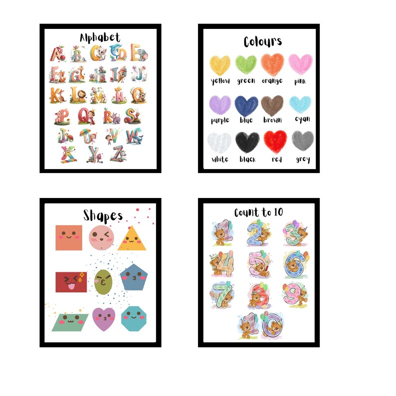 Educational Nursery Posters: Alphabet, Numbers, Shapes, Colors (digital ...