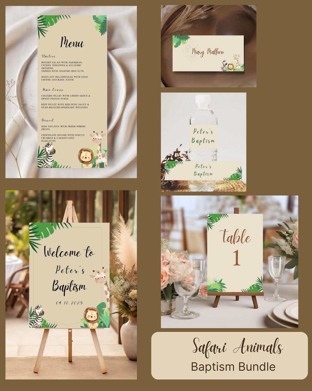 Safari Animals Baptism Bundle Baby Personalized Christening Template ...