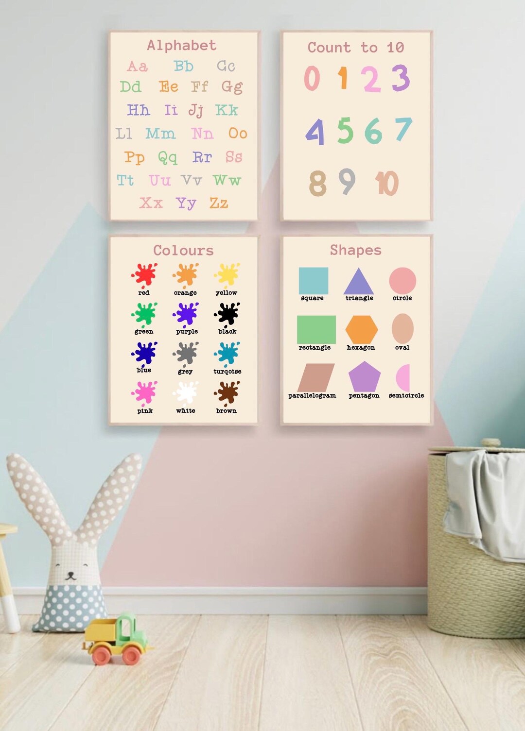 Montessori Educational Rainbow Alphabet Numbers Shapes Set 4 Printable ...