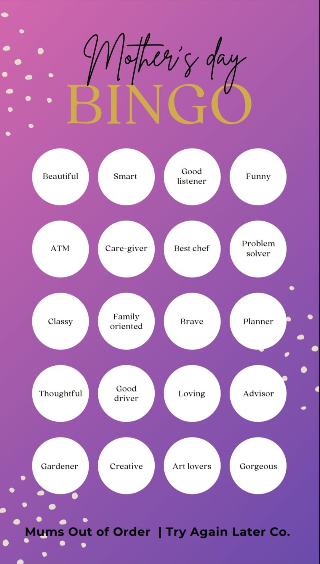 Printable Mother’s Day Bingo Game | Fun Family Activity for Mum ...