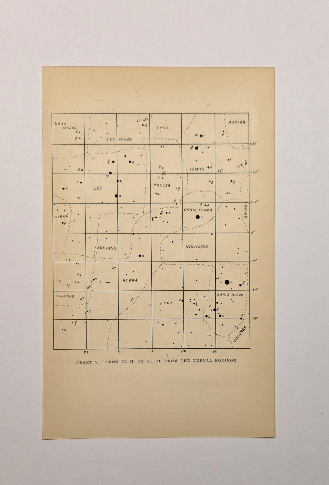 Antique Star Chart 1910 Double Sided Vernal Equinox Grid Map Virgo ...