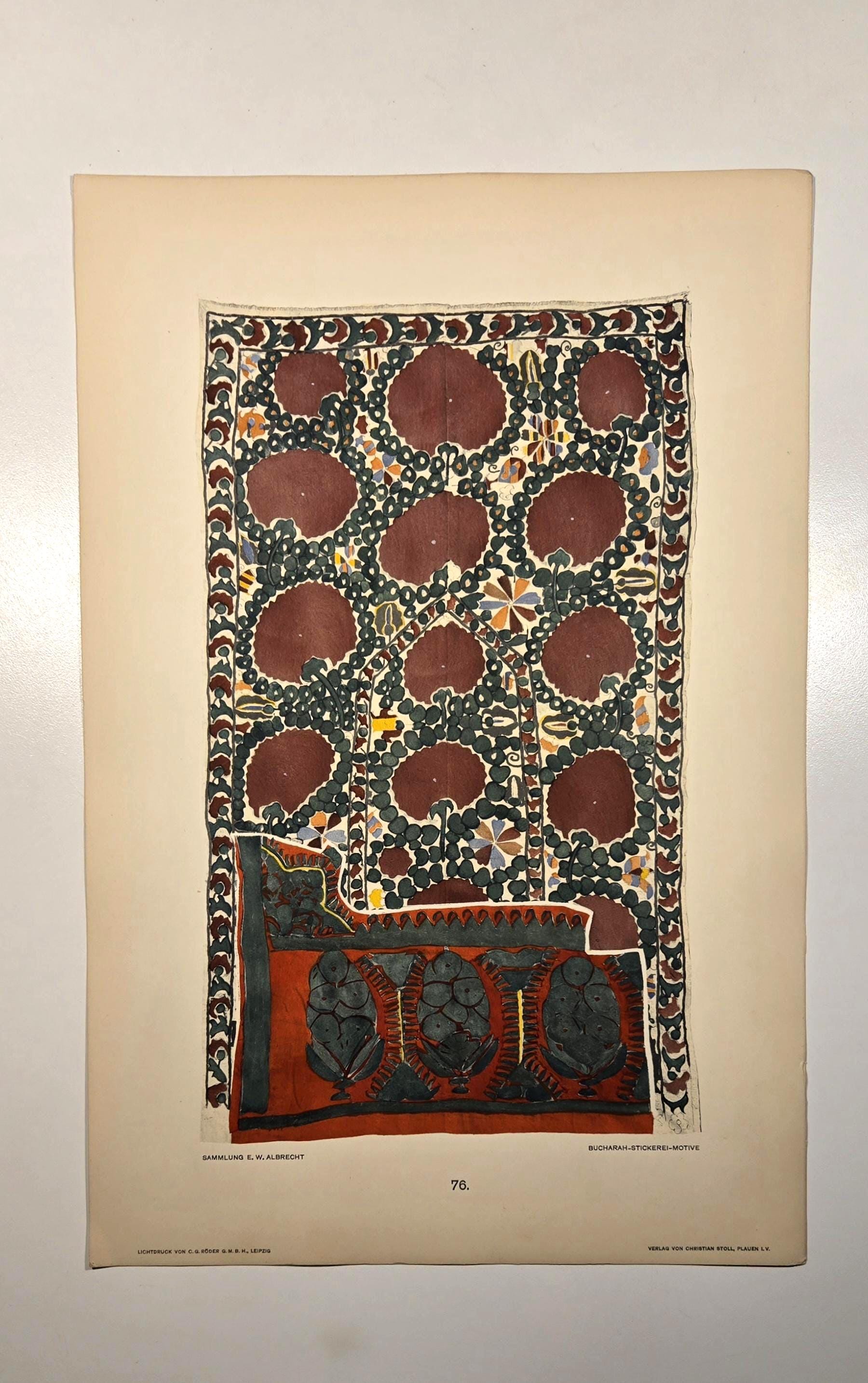 Large Bukharan Embroidery Print Vintage Oriental Wall Art Uzbek Textile ...