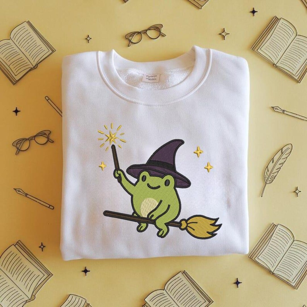 Witch Frog Embroidery File, Halloween Frog Stitch, Cute Frog on ...