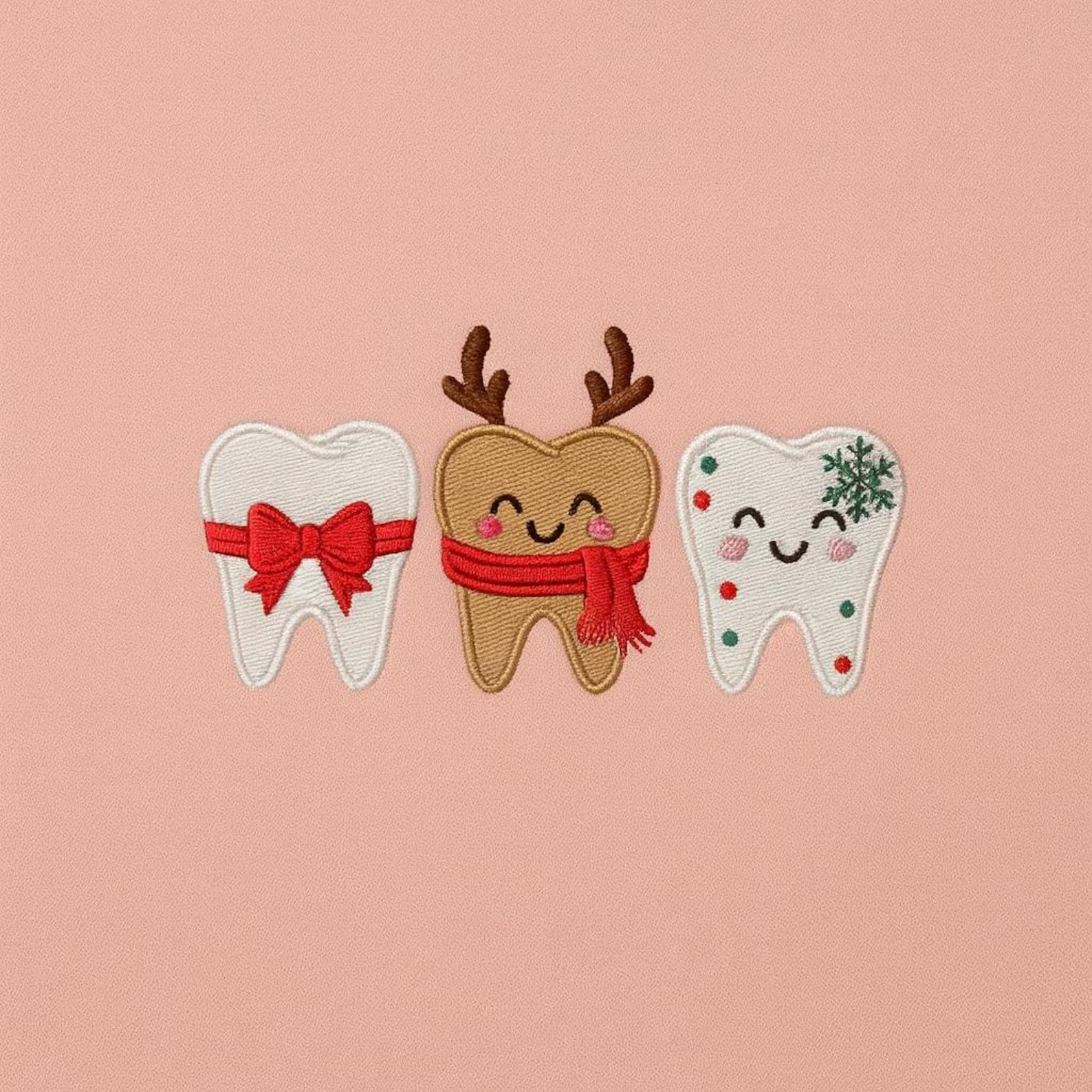 Cute Christmas Teeth Embroidered Design, Holiday Dentist Gift, Reindeer ...