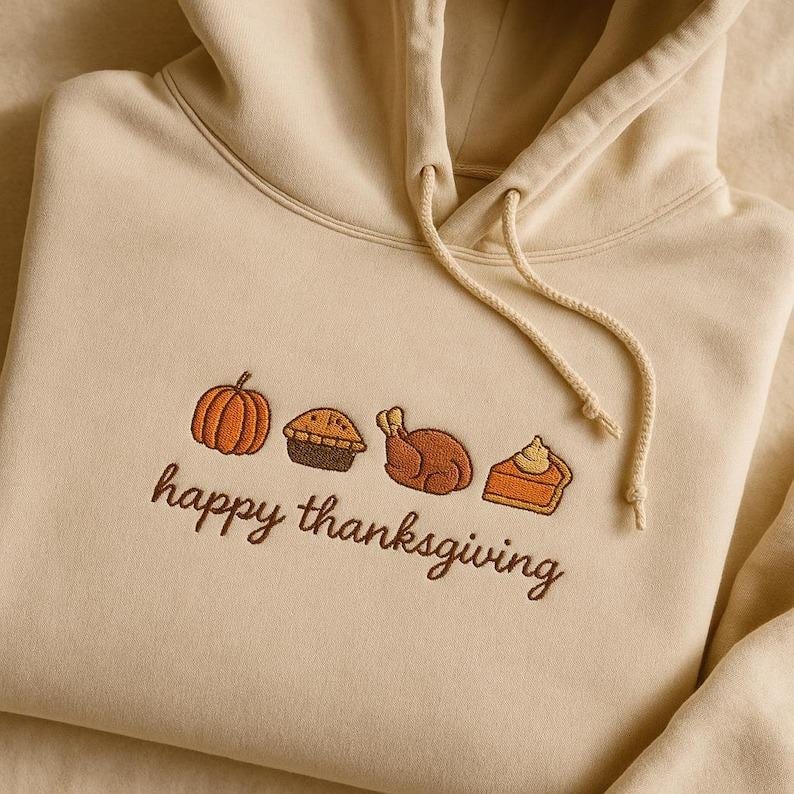 Embroidered Happy Thanksgiving Design, Pumpkin Season Design ...