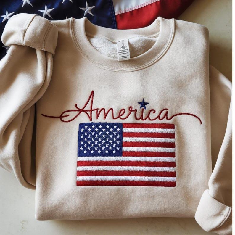 Embroidered USA Crewneck Design, Personalized American Apparel, Custom ...