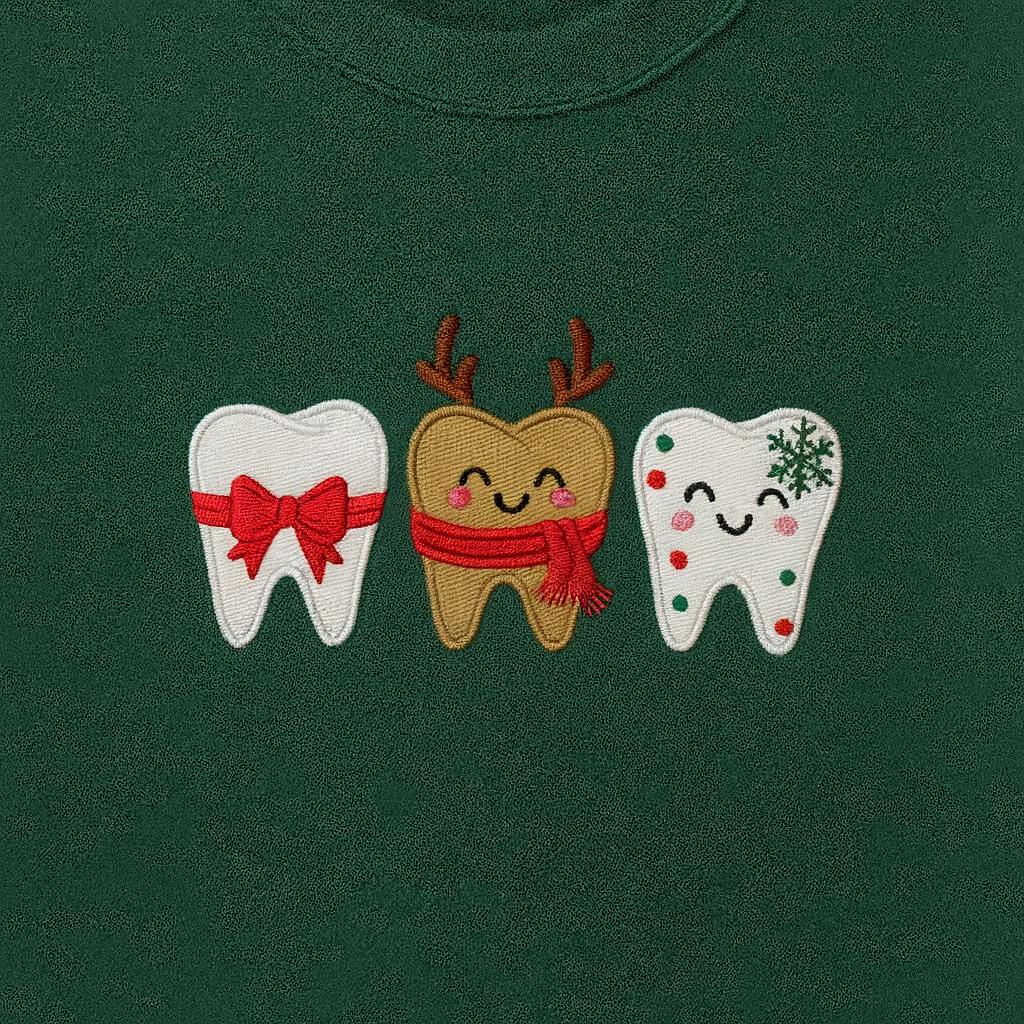 Cute Christmas Teeth Embroidered Design, Holiday Dentist Gift, Reindeer ...