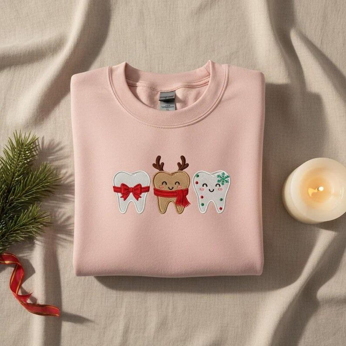 Cute Christmas Teeth Embroidered Design, Holiday Dentist Gift, Reindeer ...