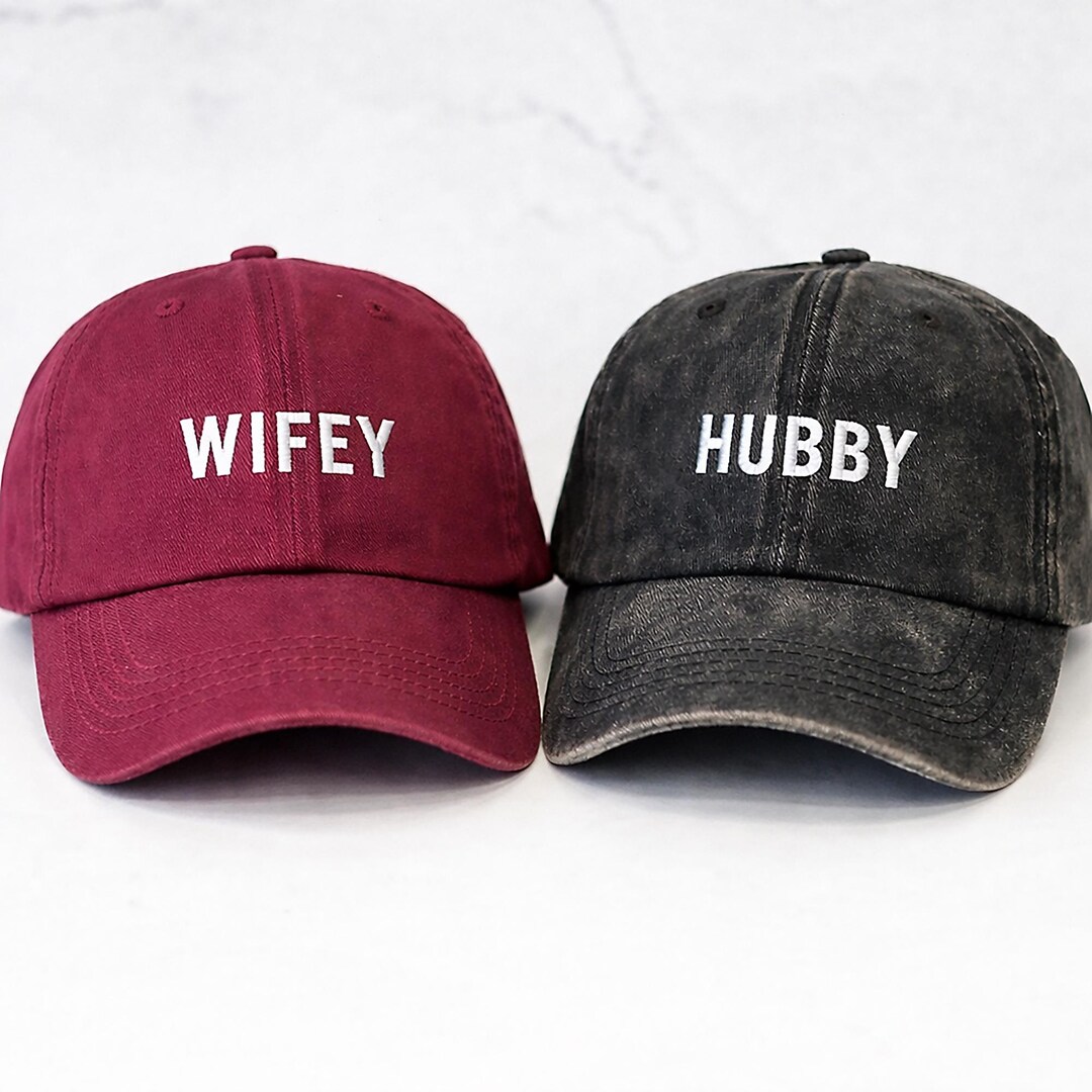 Hubby Wifey Embroidered Hats Custom Date Back Vintage Baseball Cap Gift ...