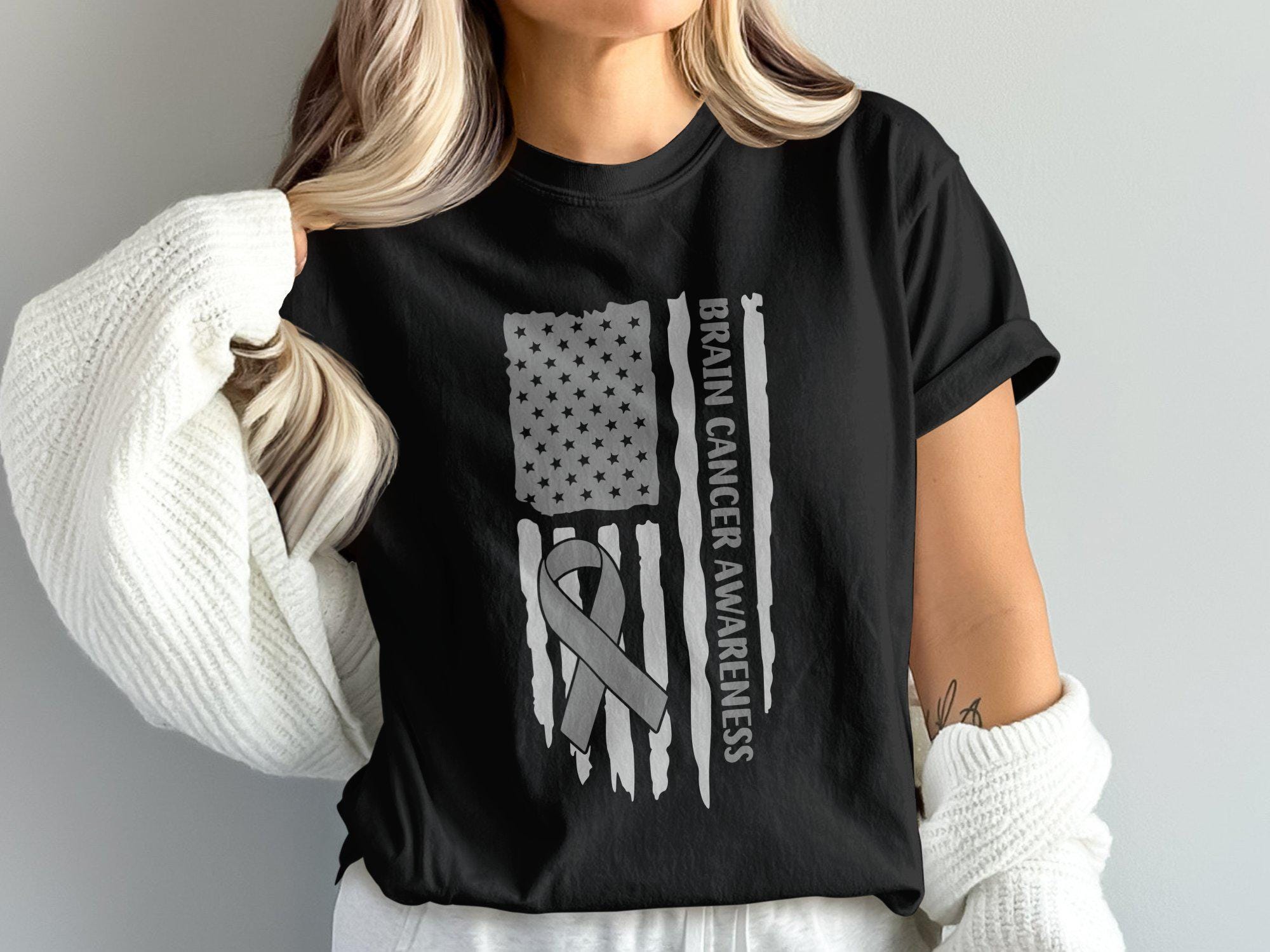 Brain Cancer Flag Svg Png, Brain Tumor Awareness Svg Png, Grey Ribbon ...