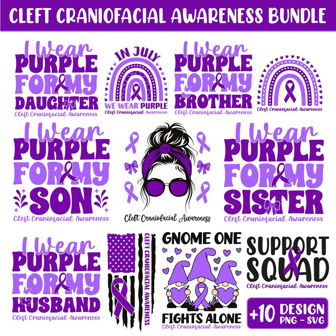 Cleft Craniofacial Awareness SVG PNG Bundle: Purple Ribbon Designs ...