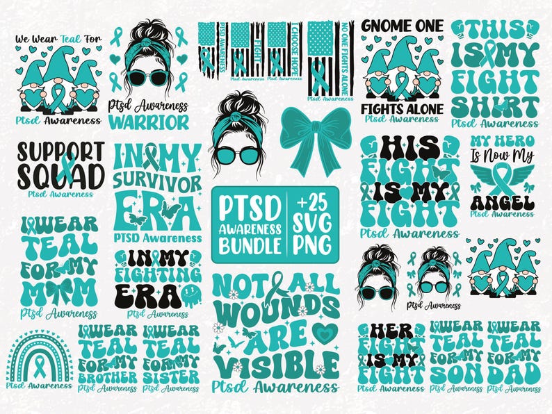 PTSD Awareness Svg Png Bundle, Teal Ribbon Svg, Post-traumatic Stress ...