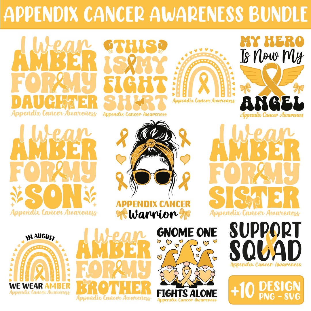 Appendix Cancer Awareness Svg Png Bundle, Amber Ribbon Svg Cricut File ...