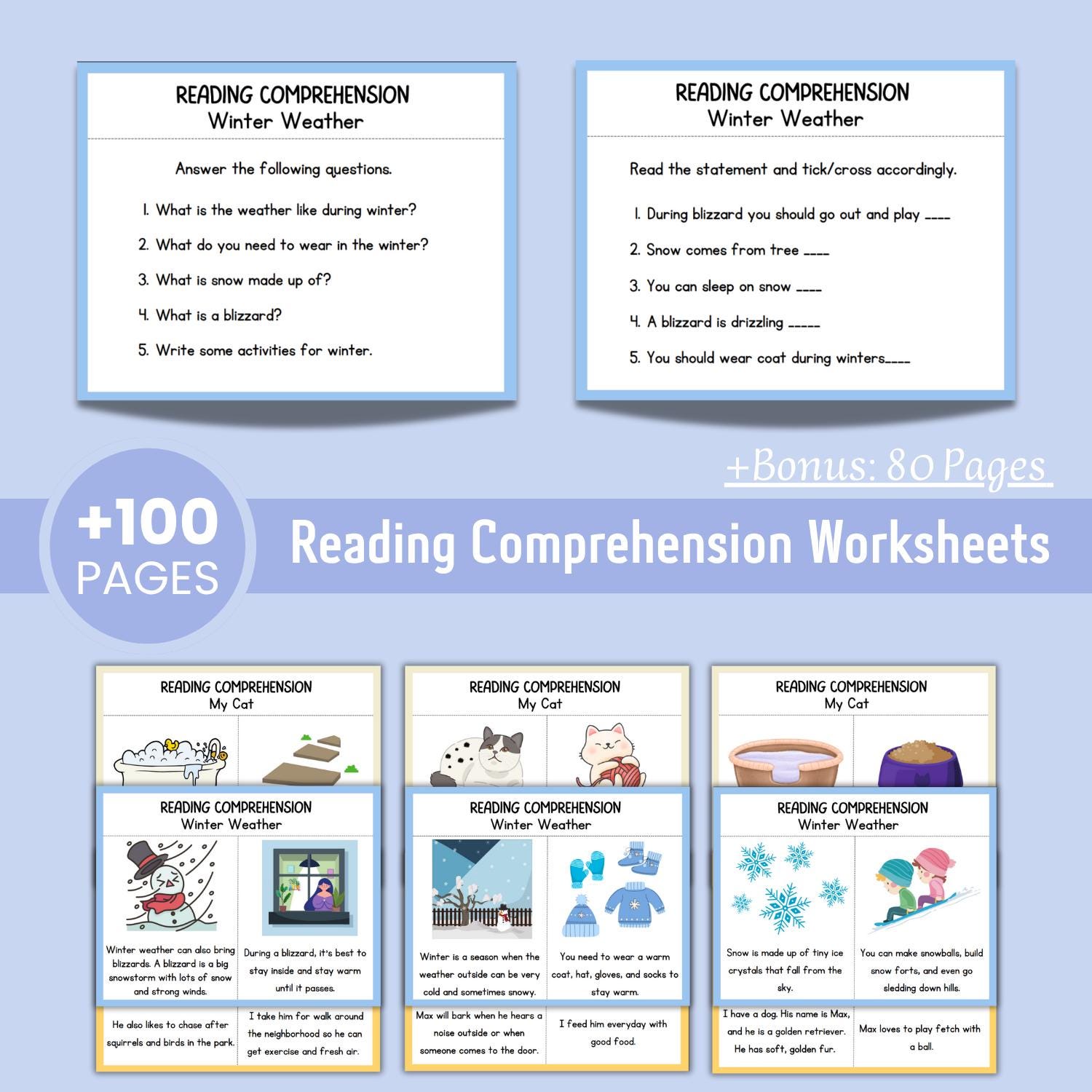 Reading Comprehension Worksheets for Kids: Literacy Workbook + Sight ...