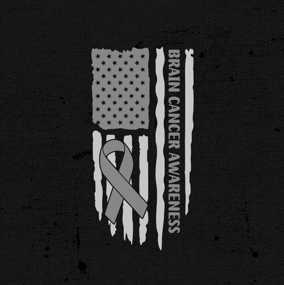 Brain Cancer Flag Svg Png, Brain Tumor Awareness Svg Png, Grey Ribbon ...