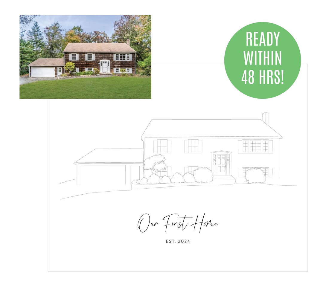 Custom Home Drawing | Minimalist Line Art House Portrait | Housewarming ...