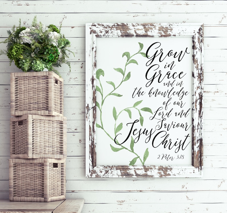 Scripture Printable Art, Grow in Grace, Bible Verse Art, Scripture Wall ...