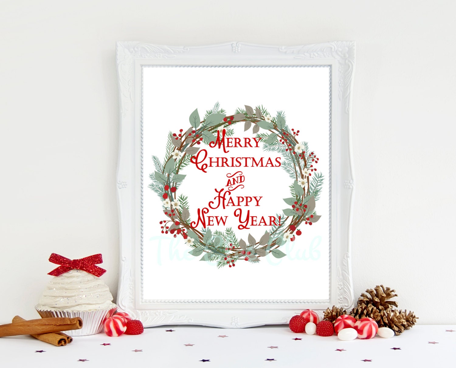 Christmas Print, Merry Christmas and Happy New Year, Holiday Printable ...