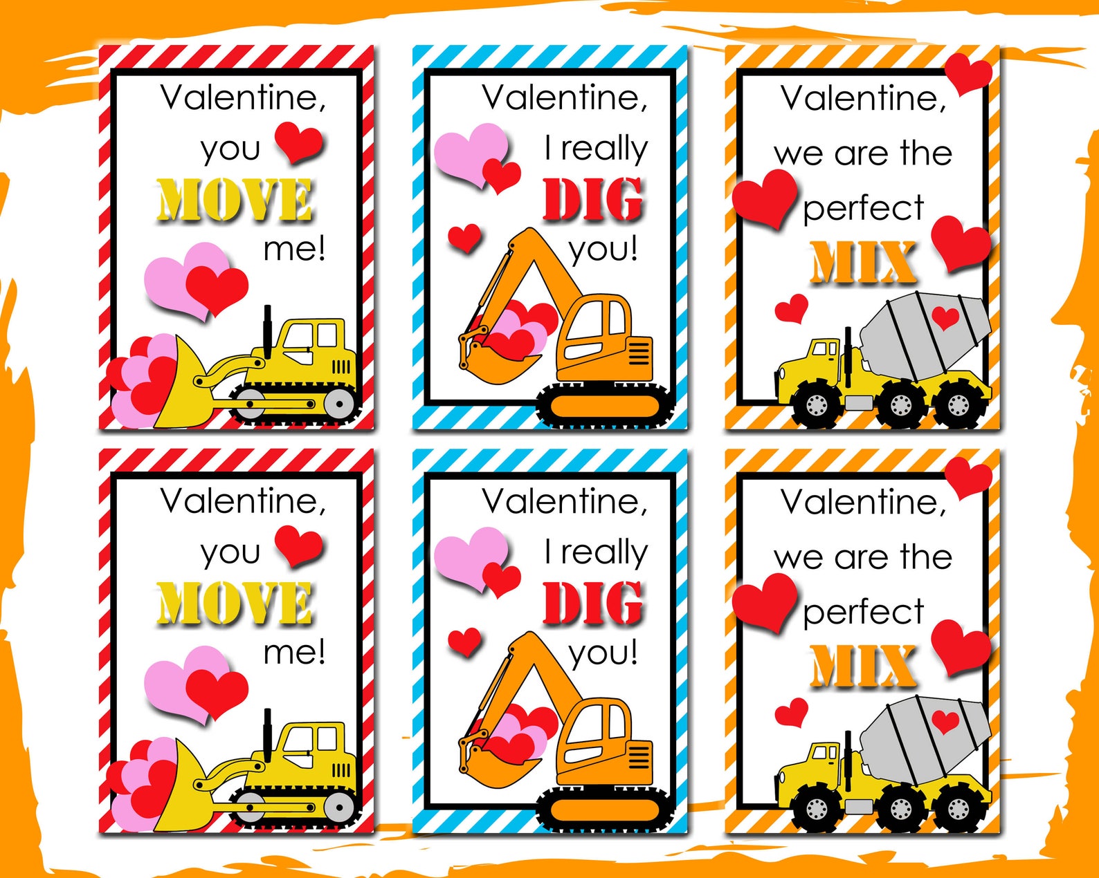 Kids Valentine Printable, Construction Valentine Cards for Kids ...