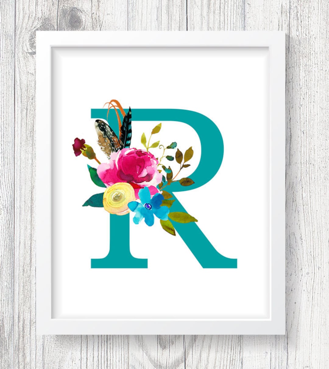 Letter R Digital Print, Monogram Print, Custom Nursery Print, Floral ...