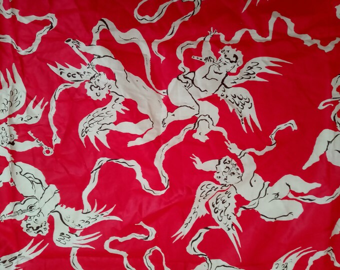 Red Cherub Putti Angels Flying W/musical Instrument Fabric Very Chagal ...