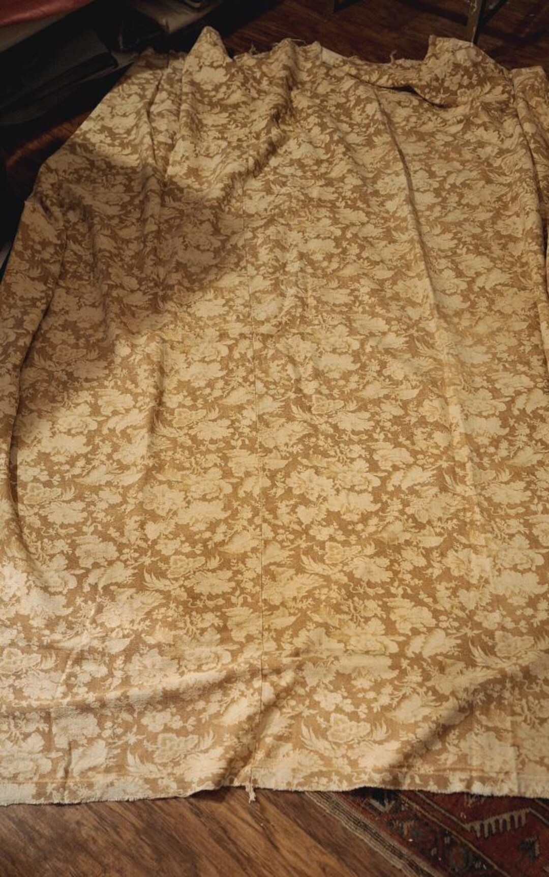 Antique French Cretonne Fabric Textile Huge 96 X 80" - Three 32" Panels ...