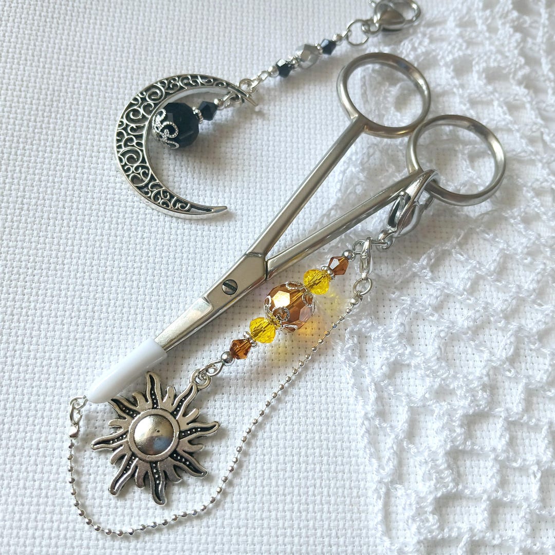 Paired Scissors Fob "day and Night" With Protective Cap / Beads Scissor ...