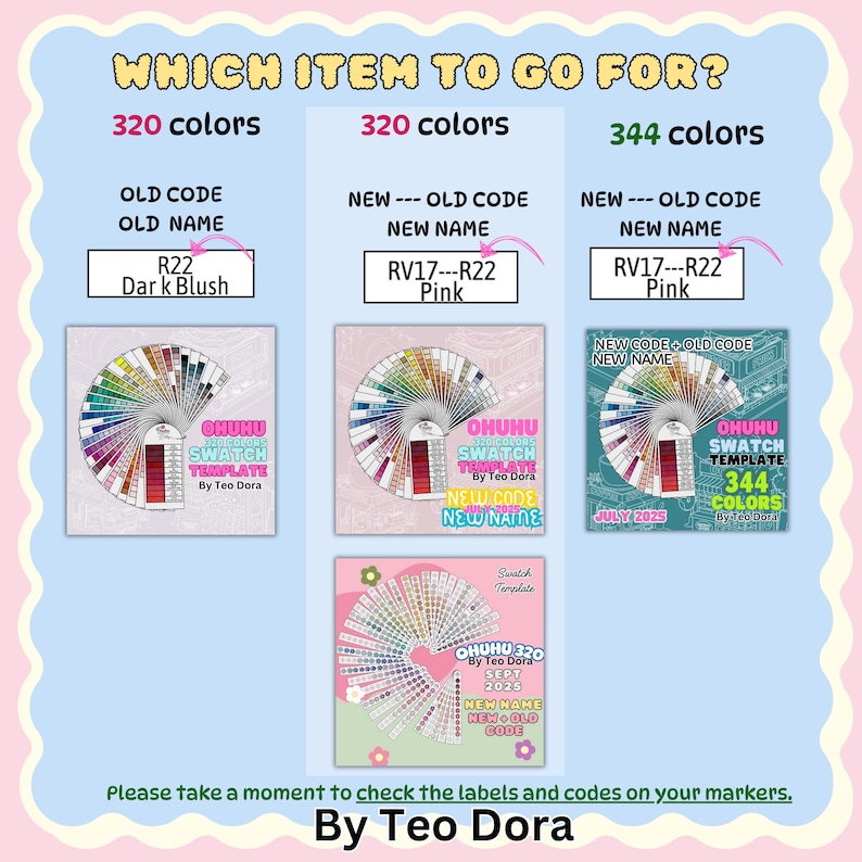 Ohuhu Honolulu 320 Swatch Card Template With New and Old Codes, Ohuhu ...