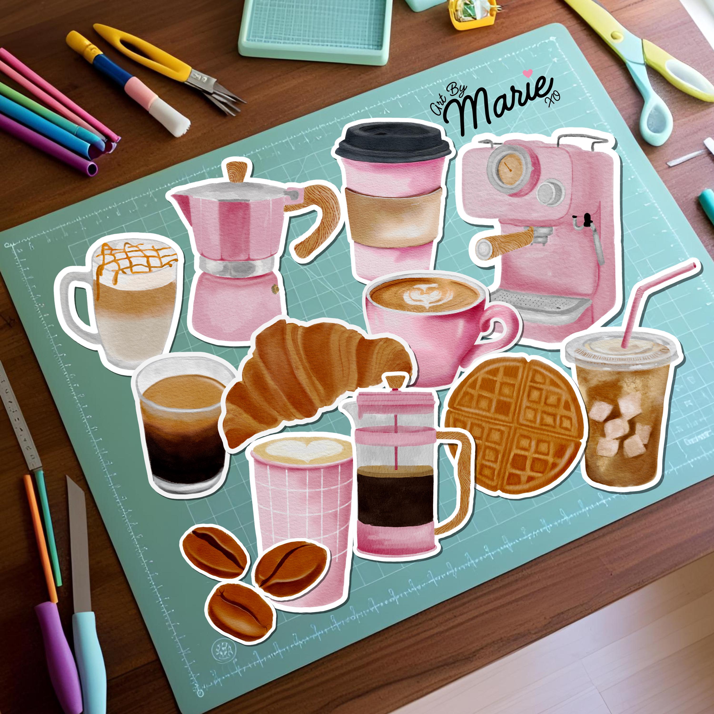 Pink Coffee Sticker Bundle Printable Aesthetic Café Vibes Coffee PNG ...