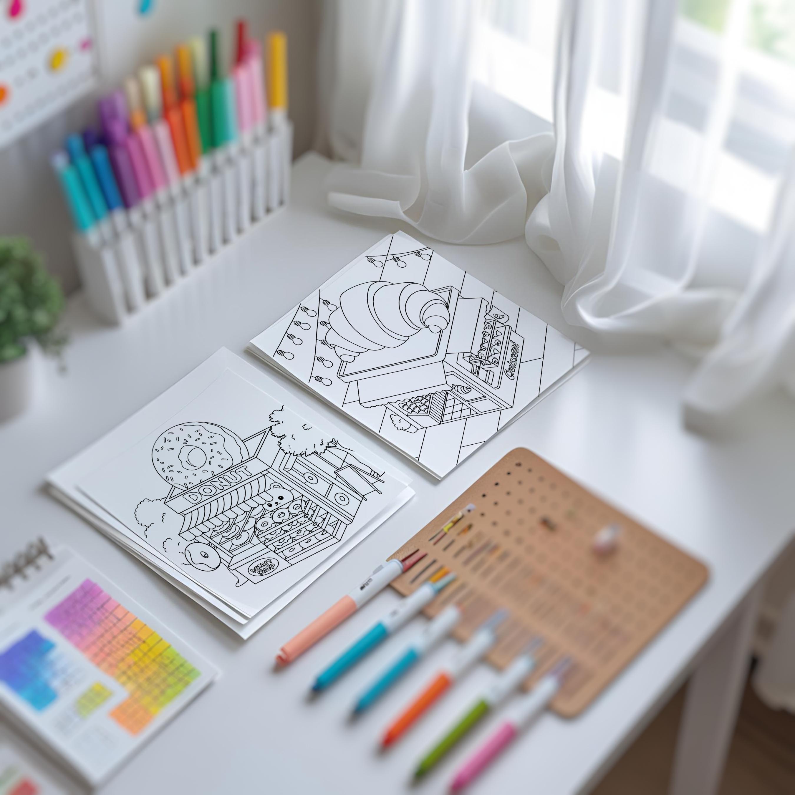 Mini Shop Coloring Pages | Printable PDF | Burger, Fries, Coffee ...