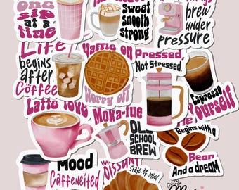 Pink Coffee Sticker Bundle Printable Aesthetic Café Vibes Coffee PNG ...