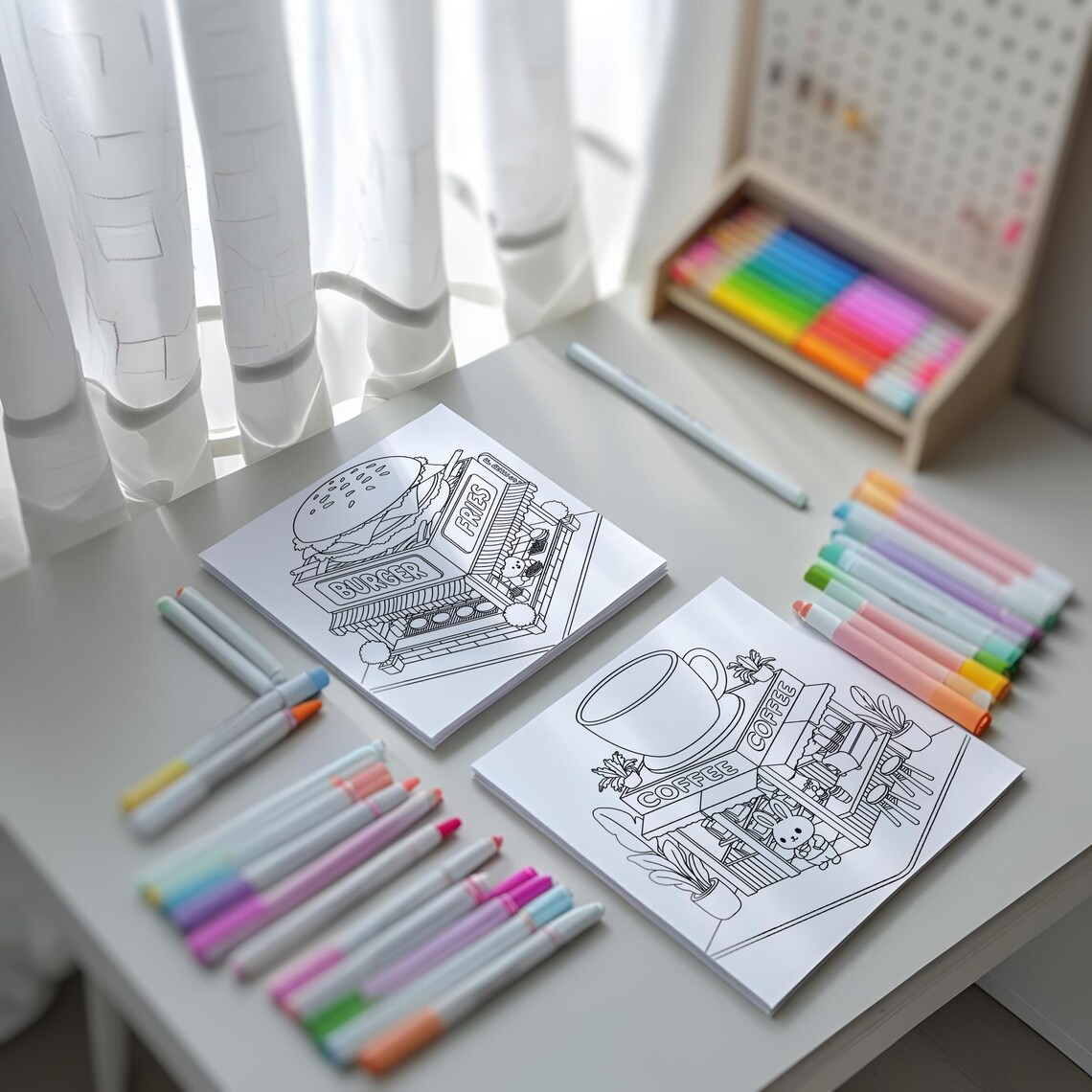 Mini Shop Coloring Pages | Printable PDF | Burger, Fries, Coffee ...