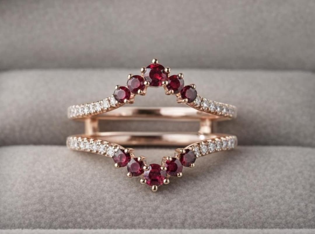 Ruby and Mossanite Ring Enhancer Rose Gold, Double Curved Wedding Band ...