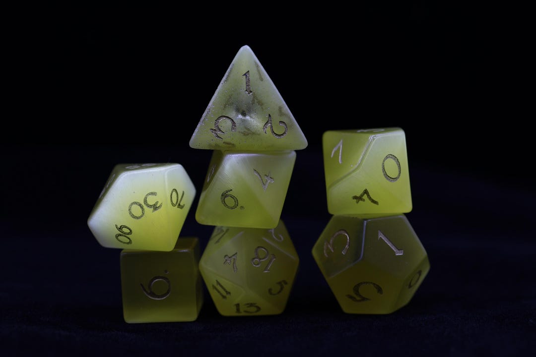 Yellow Cat's Eyes DND Dice, Full Set Handmade Dragon Dice Table Top ...