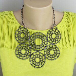 Eye Catcher - Metallic Gray Statement Bib Necklace - Intricate Dark ...