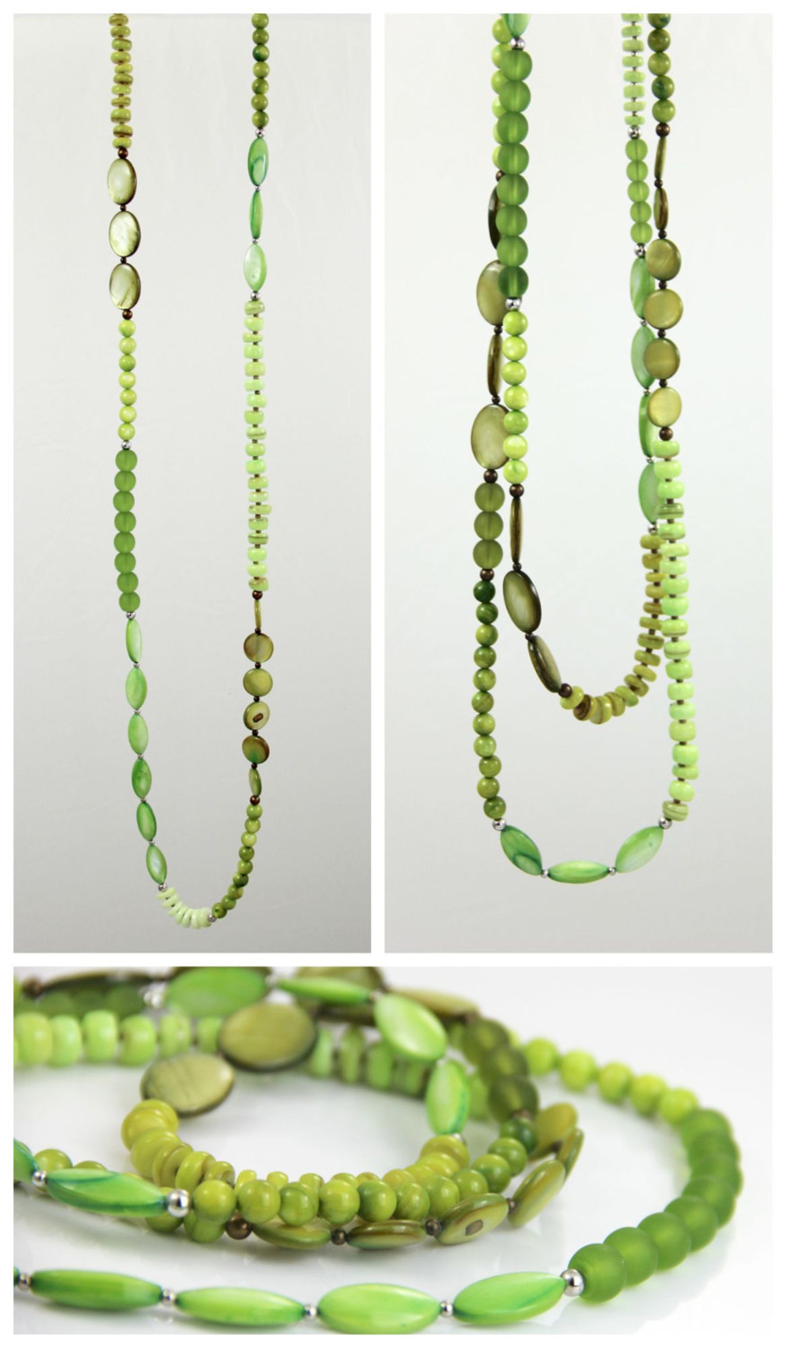 Mixed Green Colorblock Necklace Variegated Lime Green Olive - Etsy