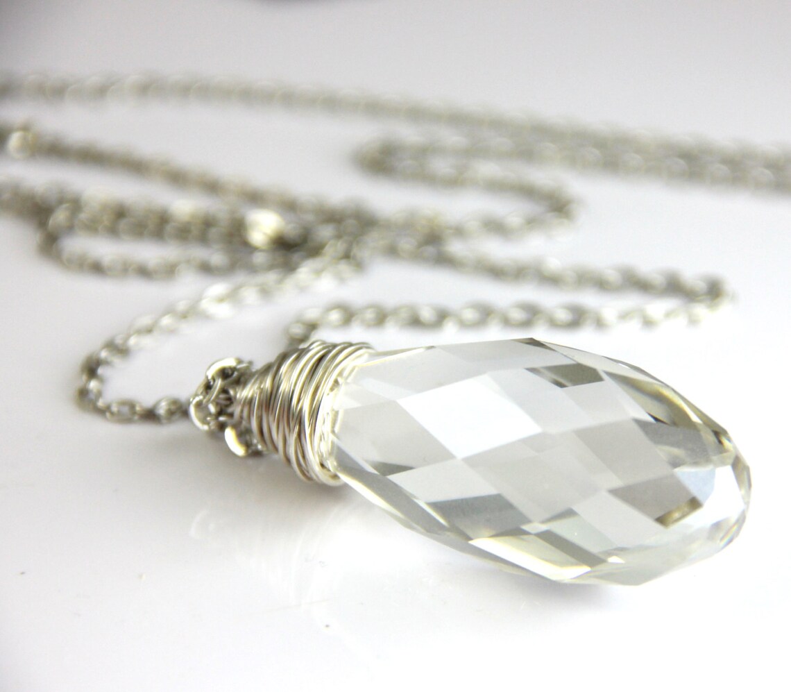 Colossal Crystal Big Swarovski Crystal Pendant Long Silver - Etsy