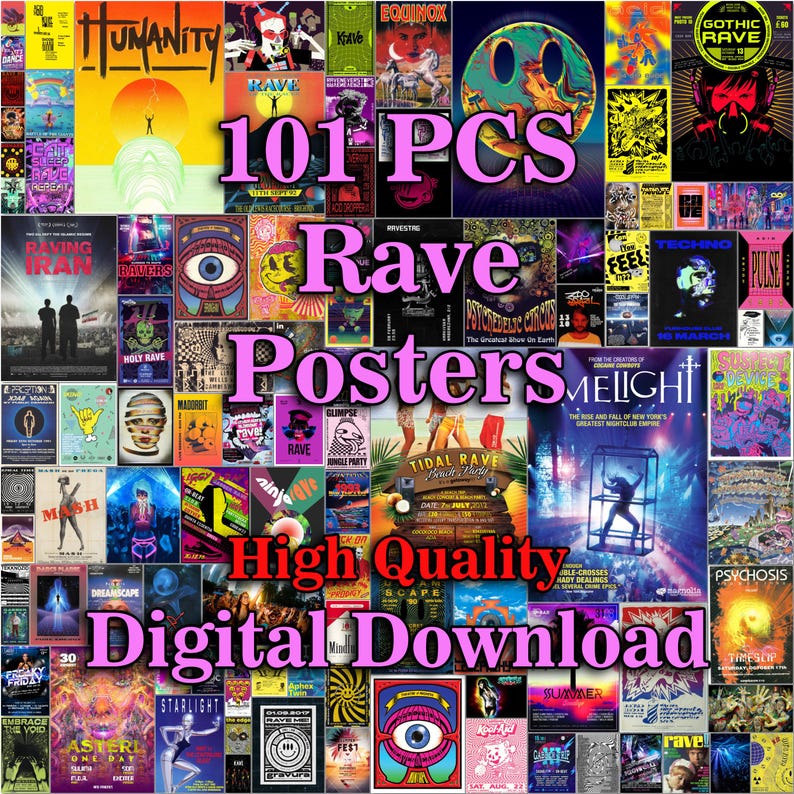 Rave Decor, 90s Rave Poster, Rave Flyers, Rave Poster, Rave Print, Rave ...