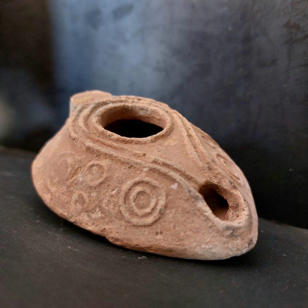 Ancient Levantine Terracotta Oil Lamp With Spiral Motifs – Byzantine to ...