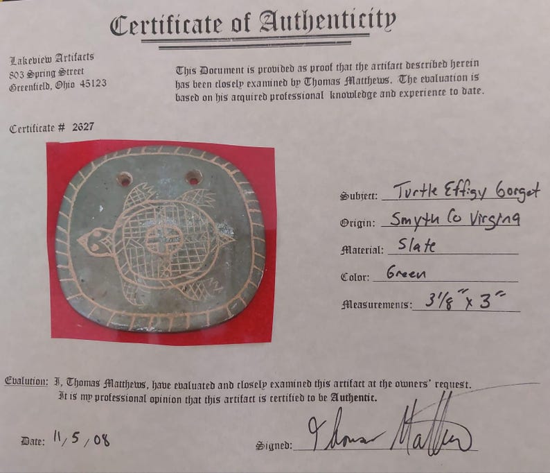 Ancient Native American Slate Gorget – Turtle Effigy – Virginia (1000 ...