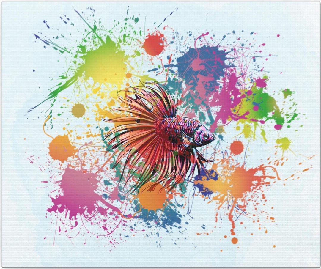 Betta Fish Wall Art, Color Splash, Canvas Stretched, Bright, Colorful ...