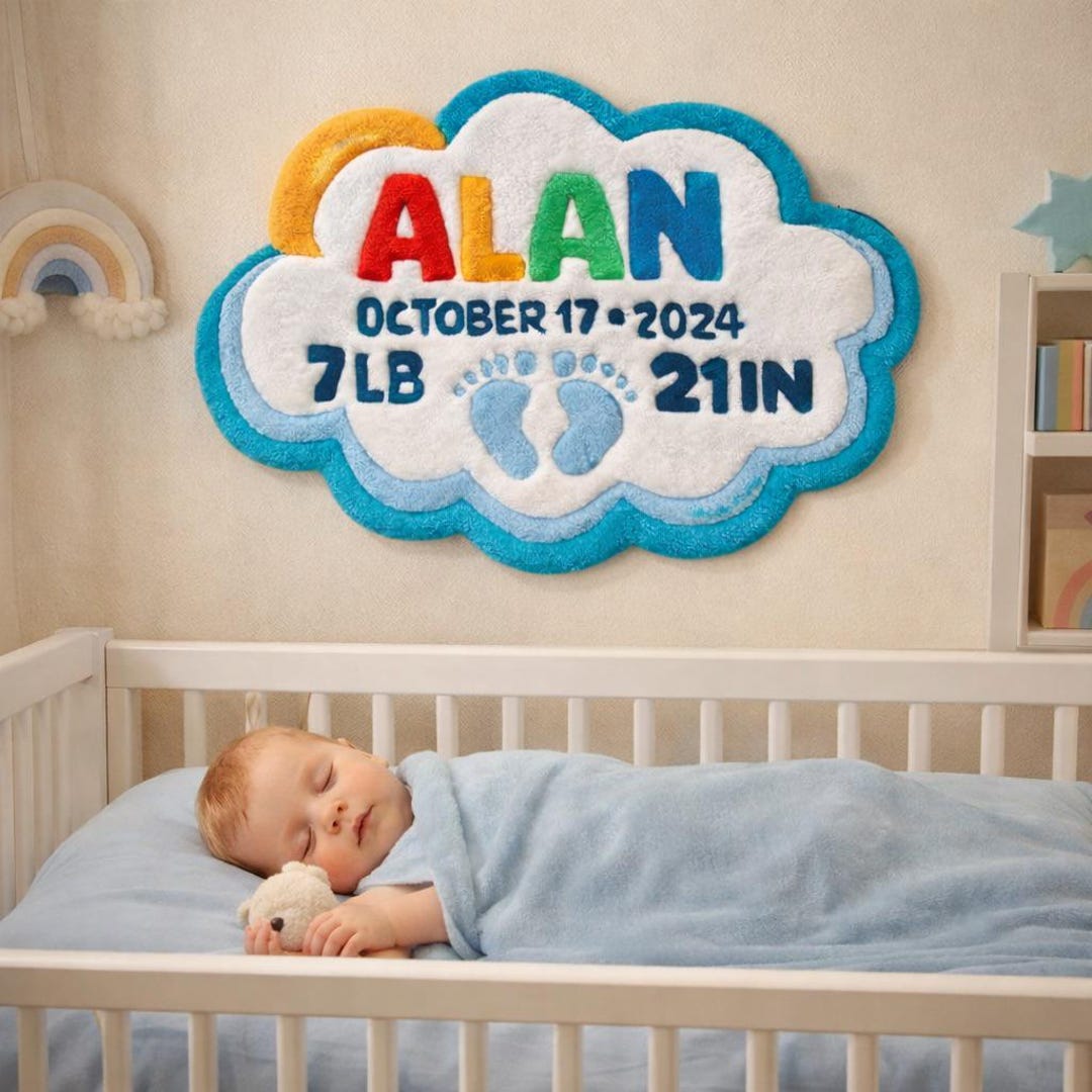 Custom Tufted Baby Birth Rug, Personalized Carpet, 1st Birthday Gift ...